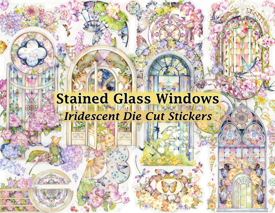 Stained Glass Windows Stickers Crystal Holographic Detail Die-cut DIY ...