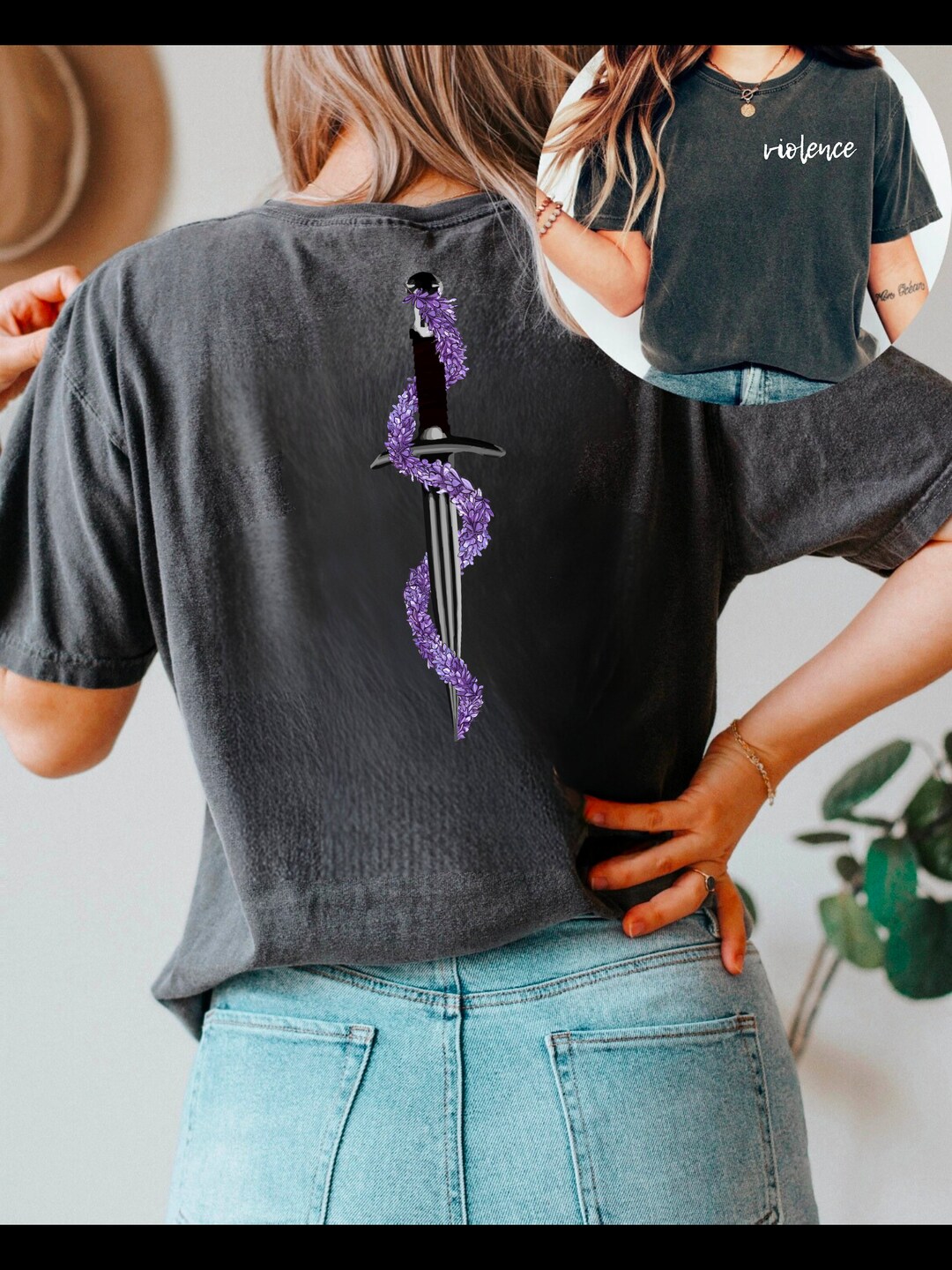 Violence, Dagger Wrapped in Violets Graphic Tee - Etsy