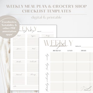 Weekly Meal Planner Template Weekly Grocery Shop Template - Etsy