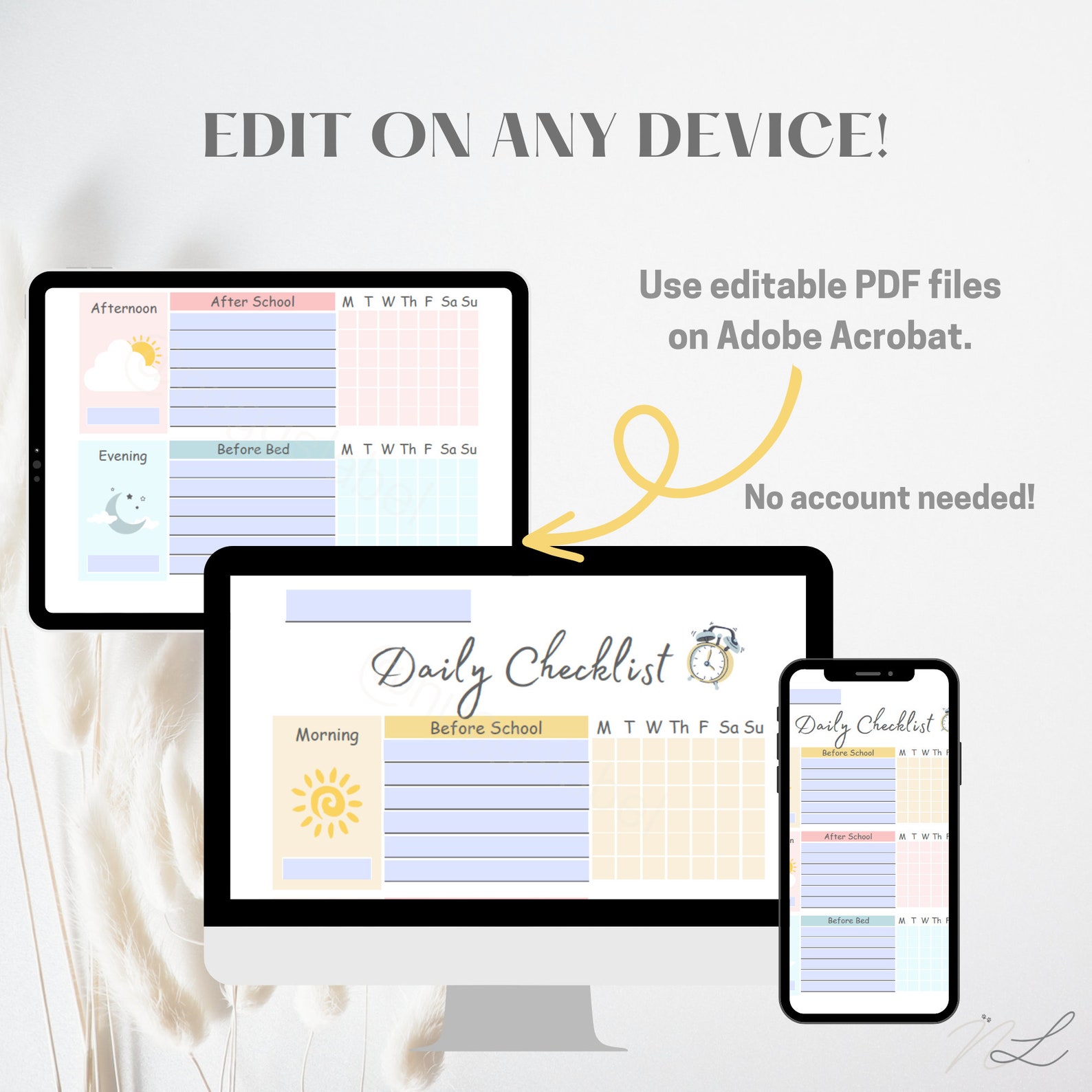 Kids Daily Checklist Kids Editable PDF Weekly Checklist Chore Chart for ...