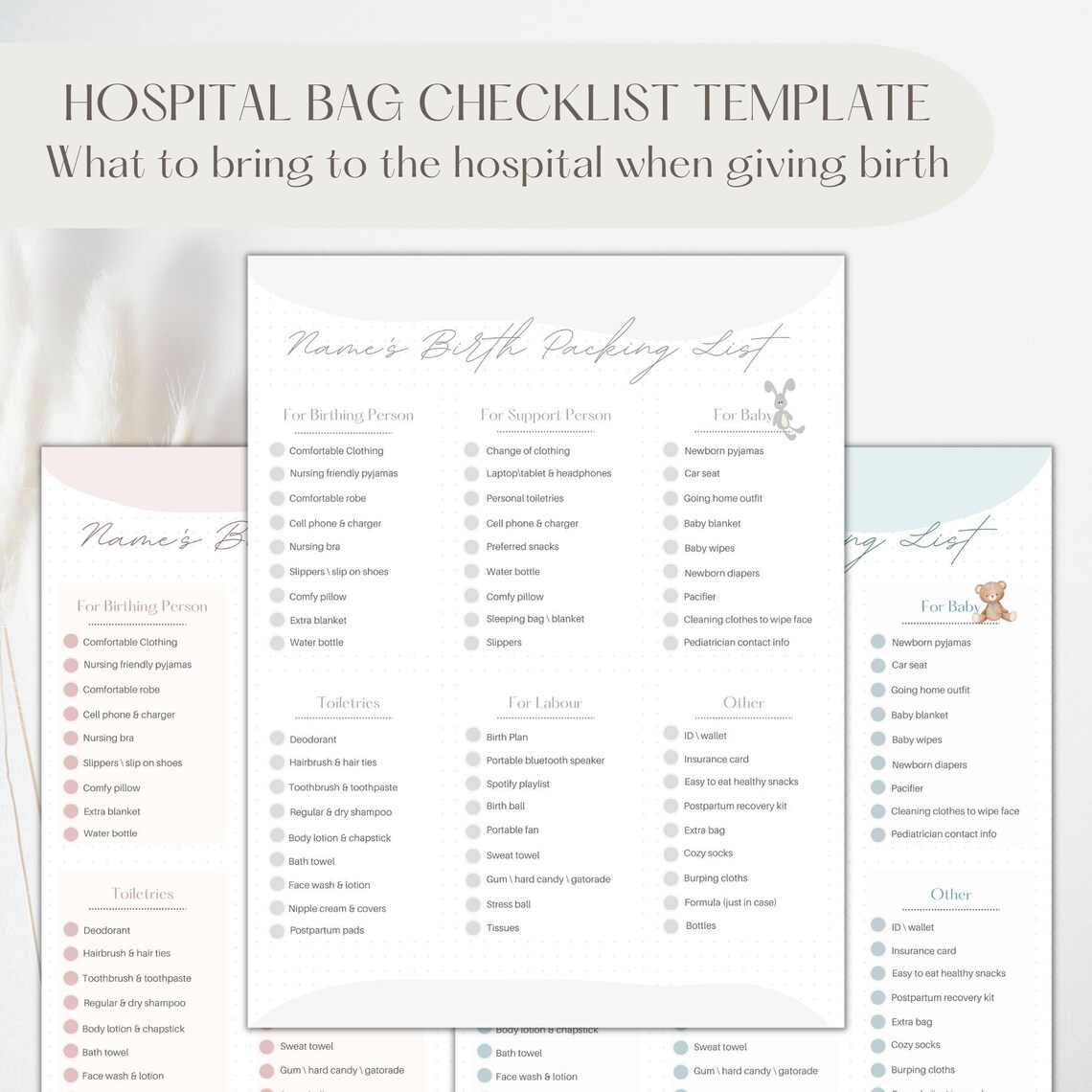 Birth Packing List Printable Digital Hospital Bag Checklist Fillable ...
