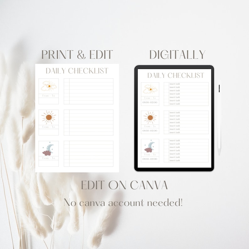 Daily Checklist Digital Daily Checklist Printable Canva Tempalte Kids ...