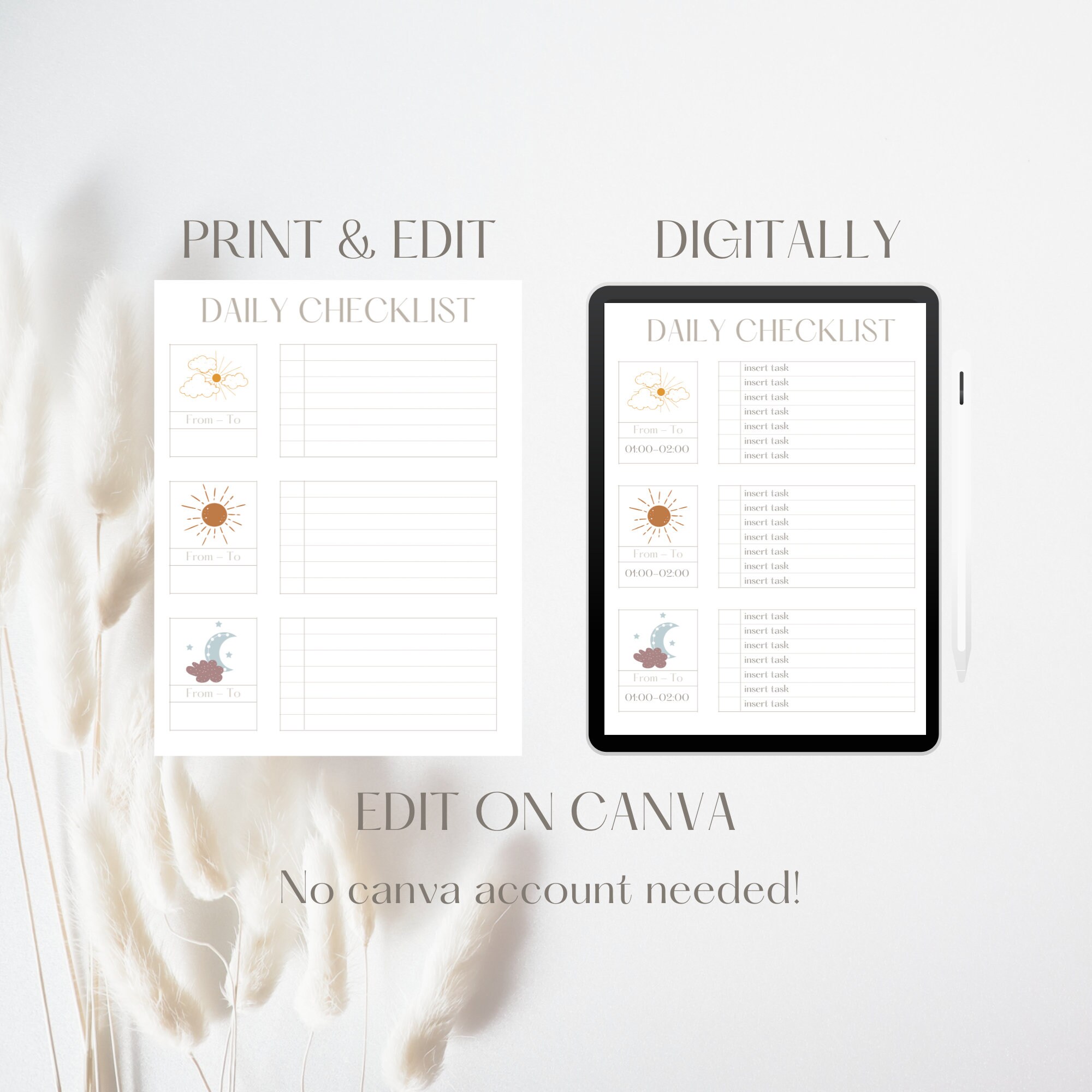 Daily Checklist Digital Daily Checklist Printable Canva Tempalte Kids ...