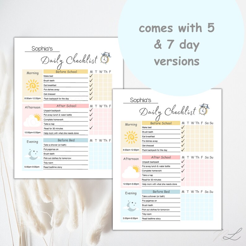 Kids Daily Checklist Kids Editable PDF Weekly Checklist Chore Chart for ...