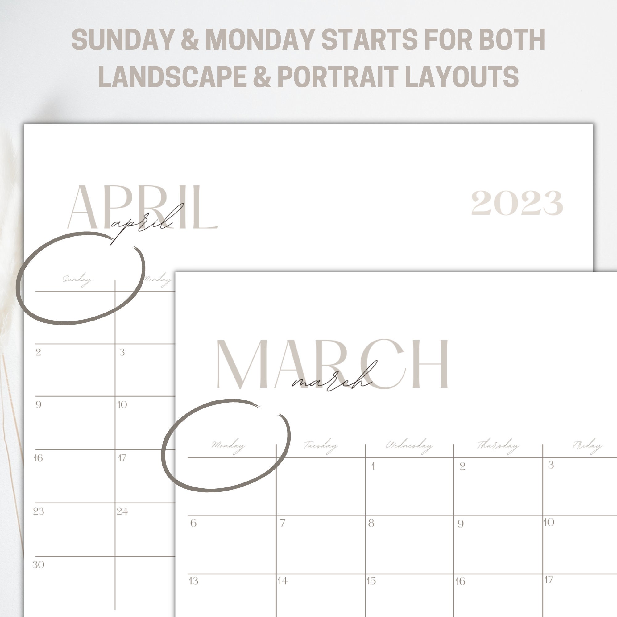 2023 Calendar Printable Landscape Calendar 2023 Vertical Monthly ...