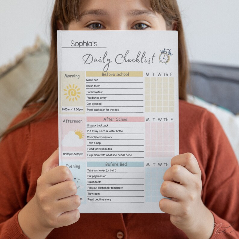 Kids Daily Checklist Kids Editable PDF Weekly Checklist Chore Chart for ...