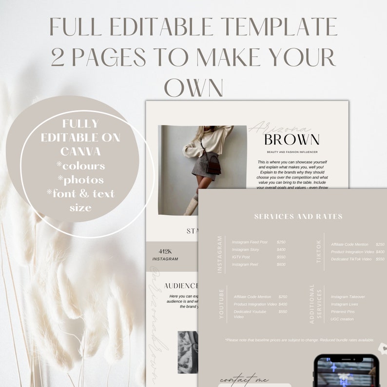 Social Media Kit Template for Influencers | Rate Card Template ...