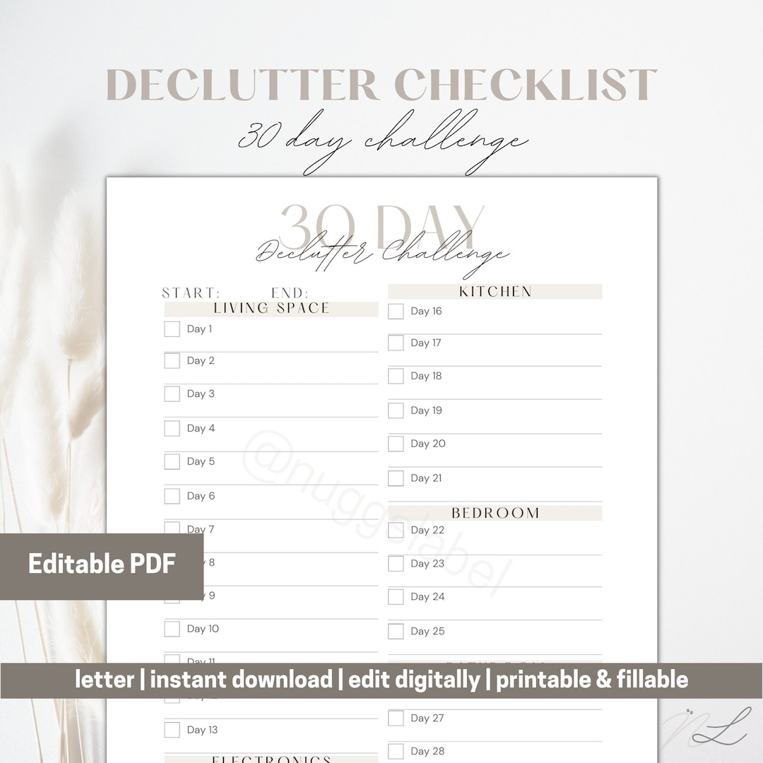 Declutter Checklist Editable PDF Declutter Challenge Declutter by ...