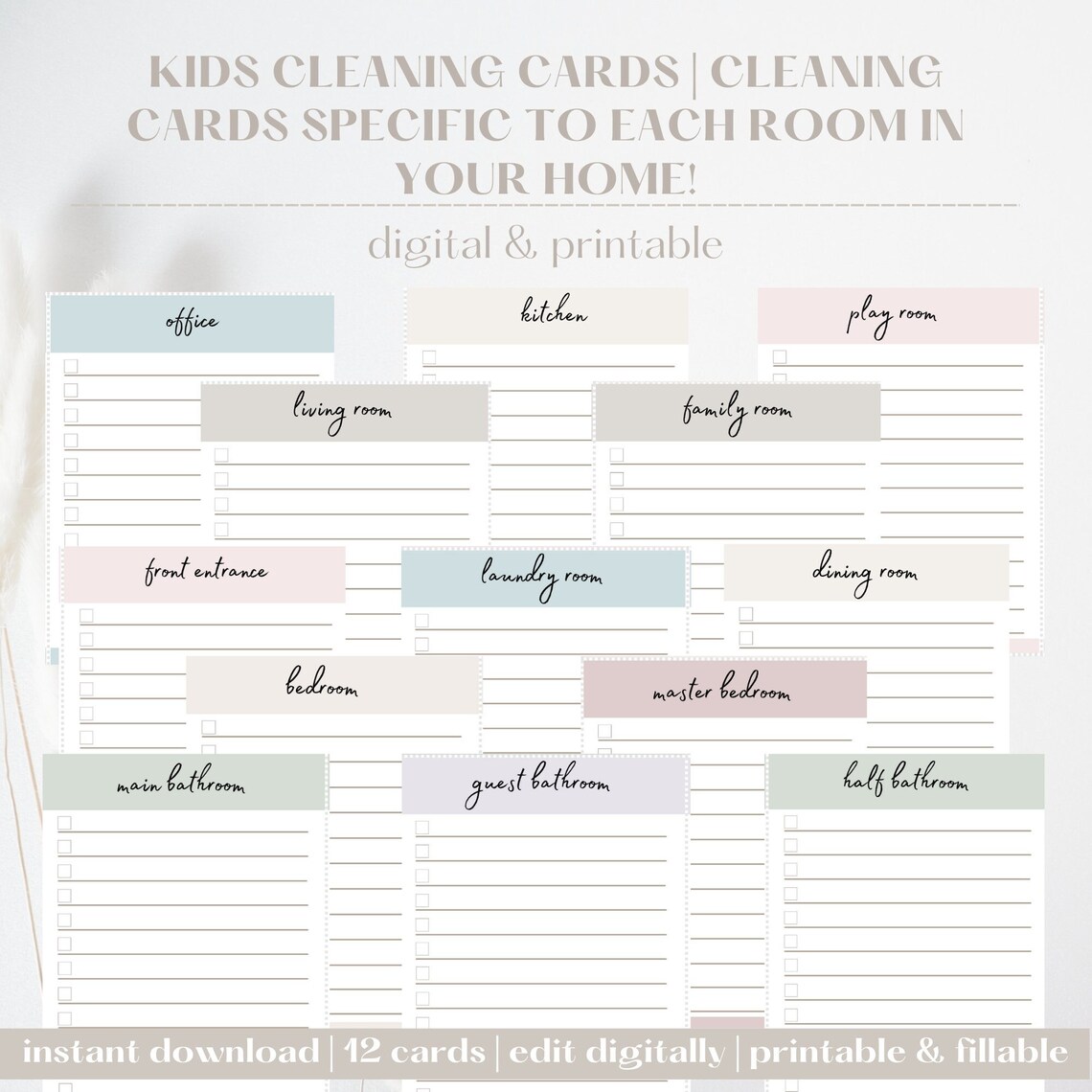 Kids Cleaning Cards Printable Cleaning Checklist by Room Cleaning ...