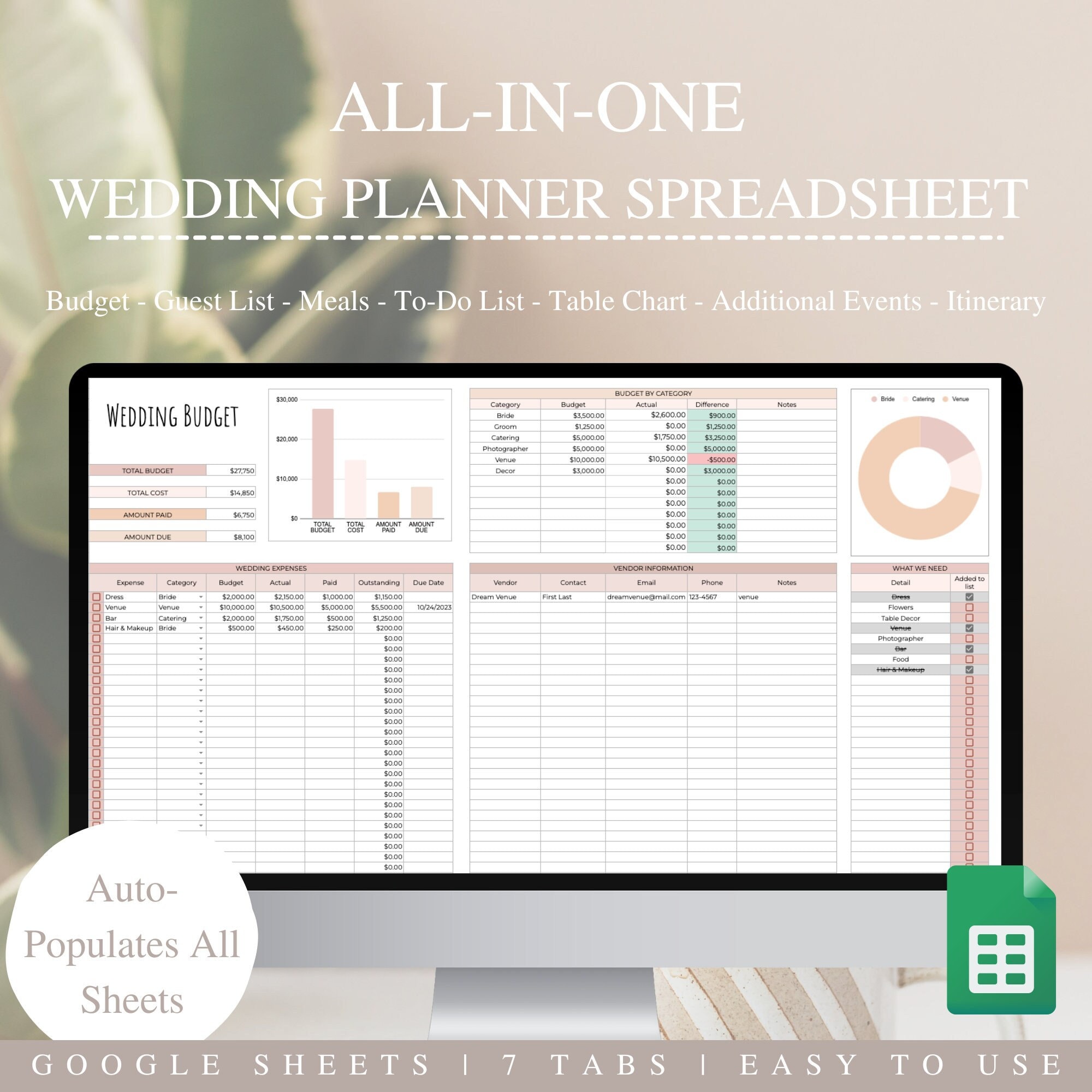 Wedding Planner Checklist Wedding Budget Google Sheets Spreadsheet ...