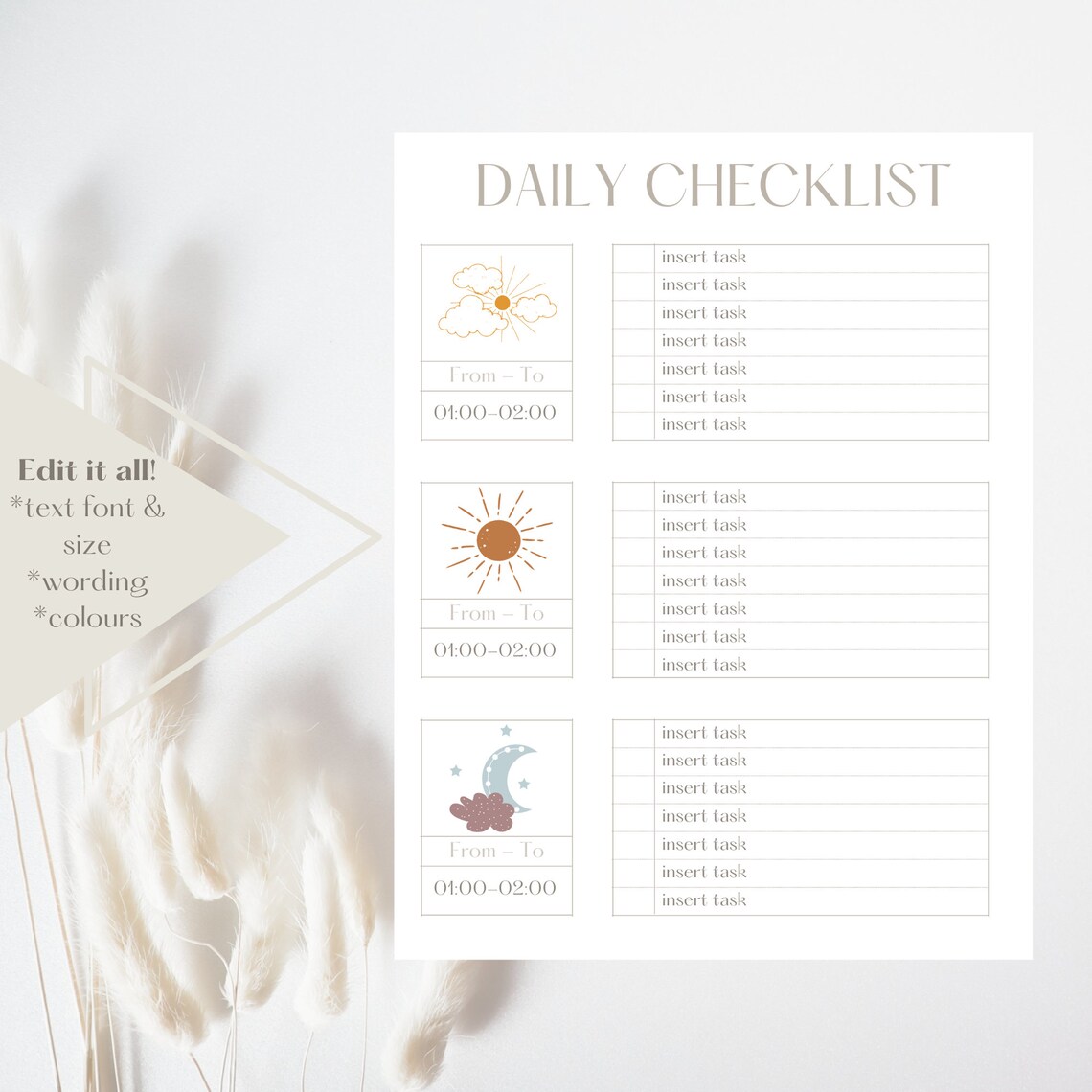 Daily Checklist Digital Daily Checklist Printable Canva Tempalte Kids ...