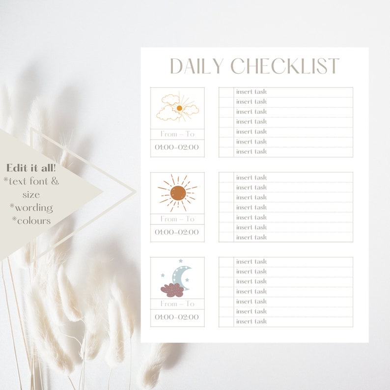 Daily Checklist Digital Daily Checklist Printable Canva Tempalte Kids ...