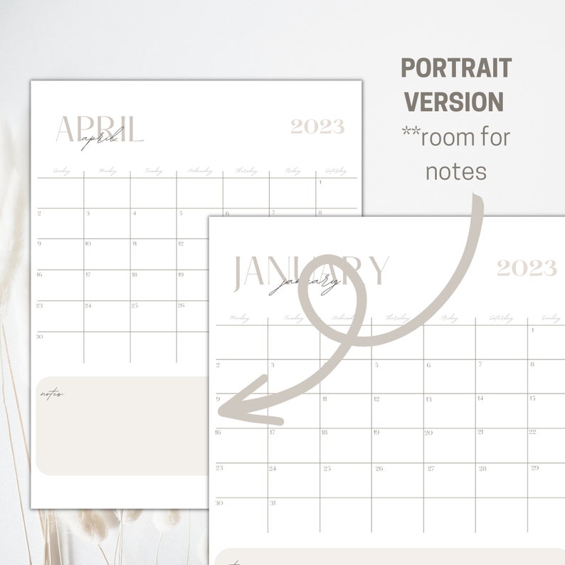 2023 Calendar Printable Landscape Calendar 2023 Vertical Monthly ...