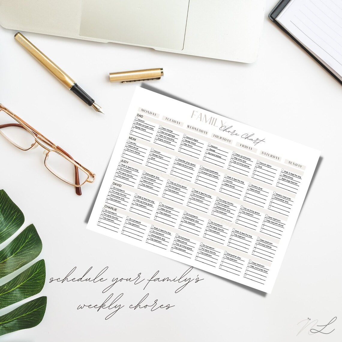 Family Chore Chart Template Printable Chore Chart for Family Cleaning ...