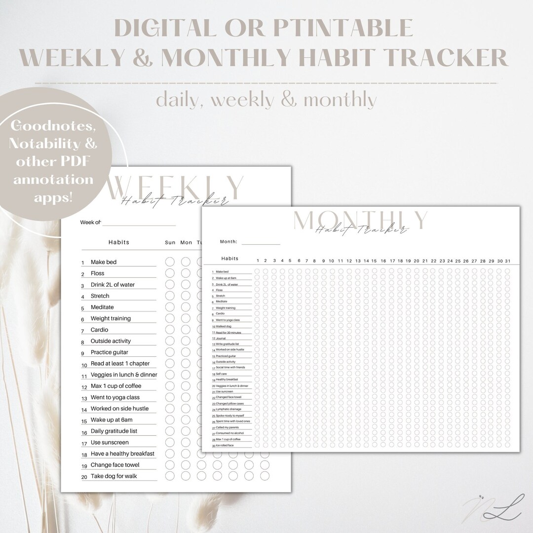 Digital Habit Tracker Digital for Ipad, Goodnotes, Notability Printable ...