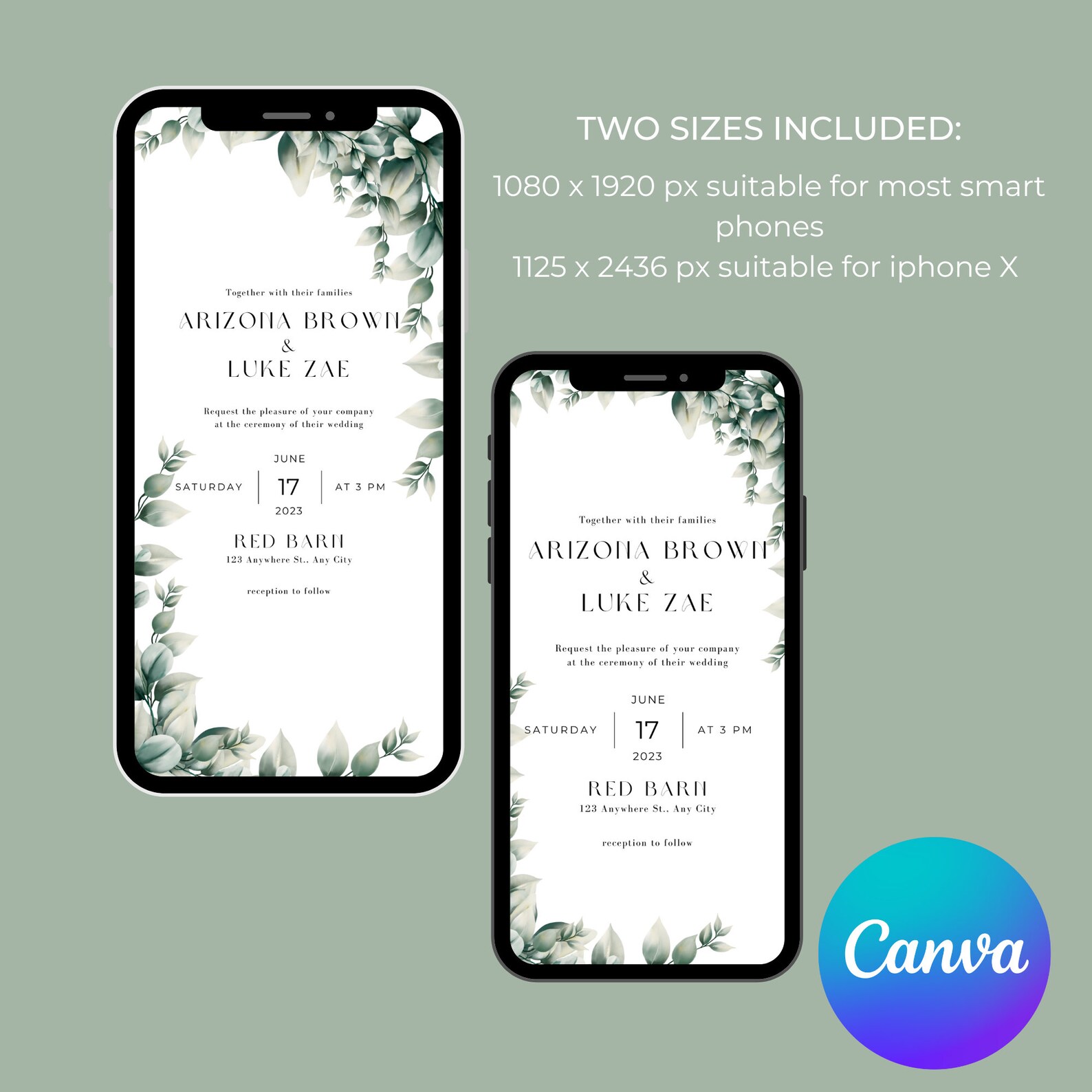 Digital Wedding Invitation Template Text Message Template Canva Wedding ...