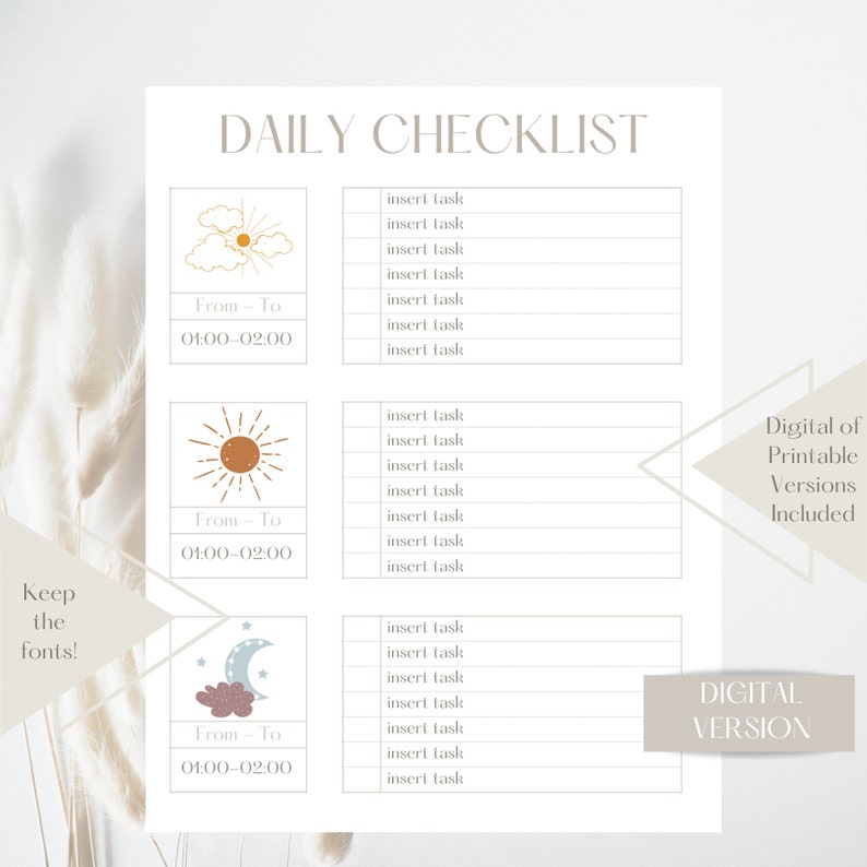 Daily Checklist Digital Daily Checklist Printable Canva Tempalte Kids ...