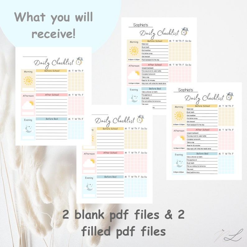 Kids Daily Checklist Kids Editable PDF Weekly Checklist Chore Chart for ...
