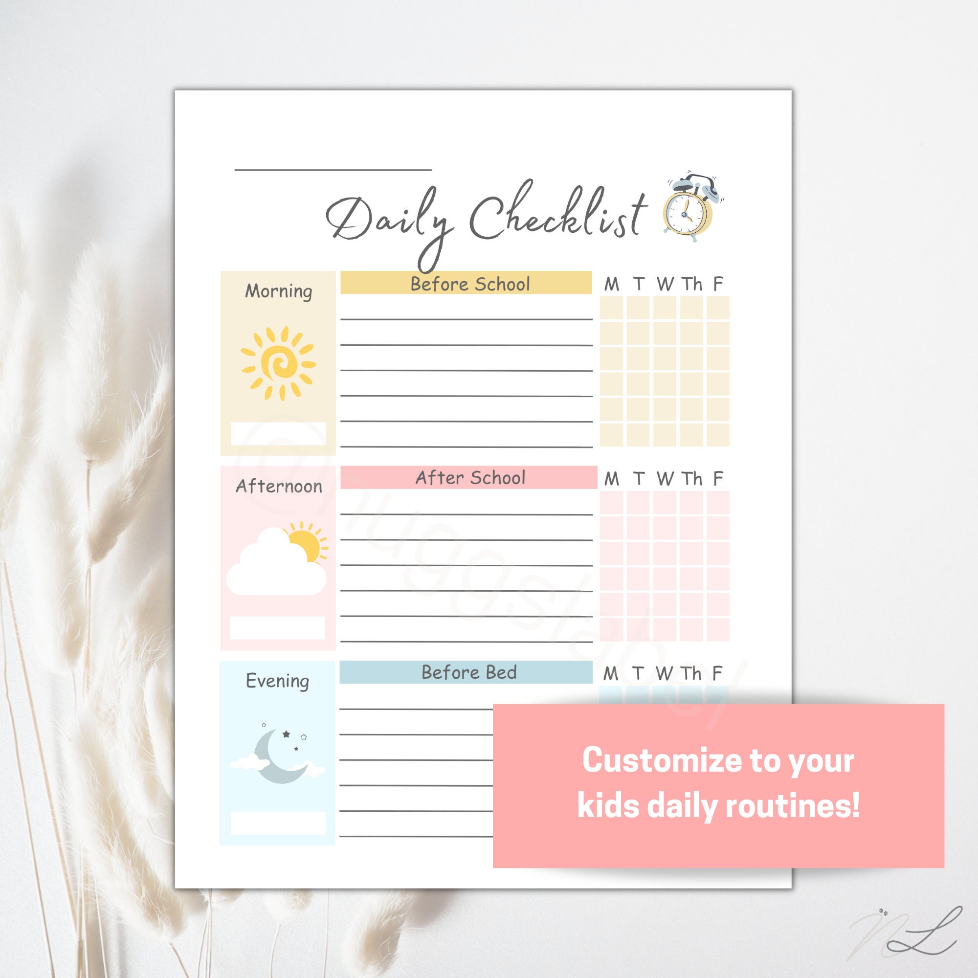 Kids Daily Checklist Kids Editable PDF Weekly Checklist Chore Chart for ...