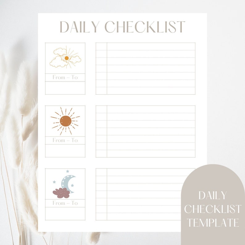 Daily Checklist Digital Daily Checklist Printable Canva Tempalte Kids ...