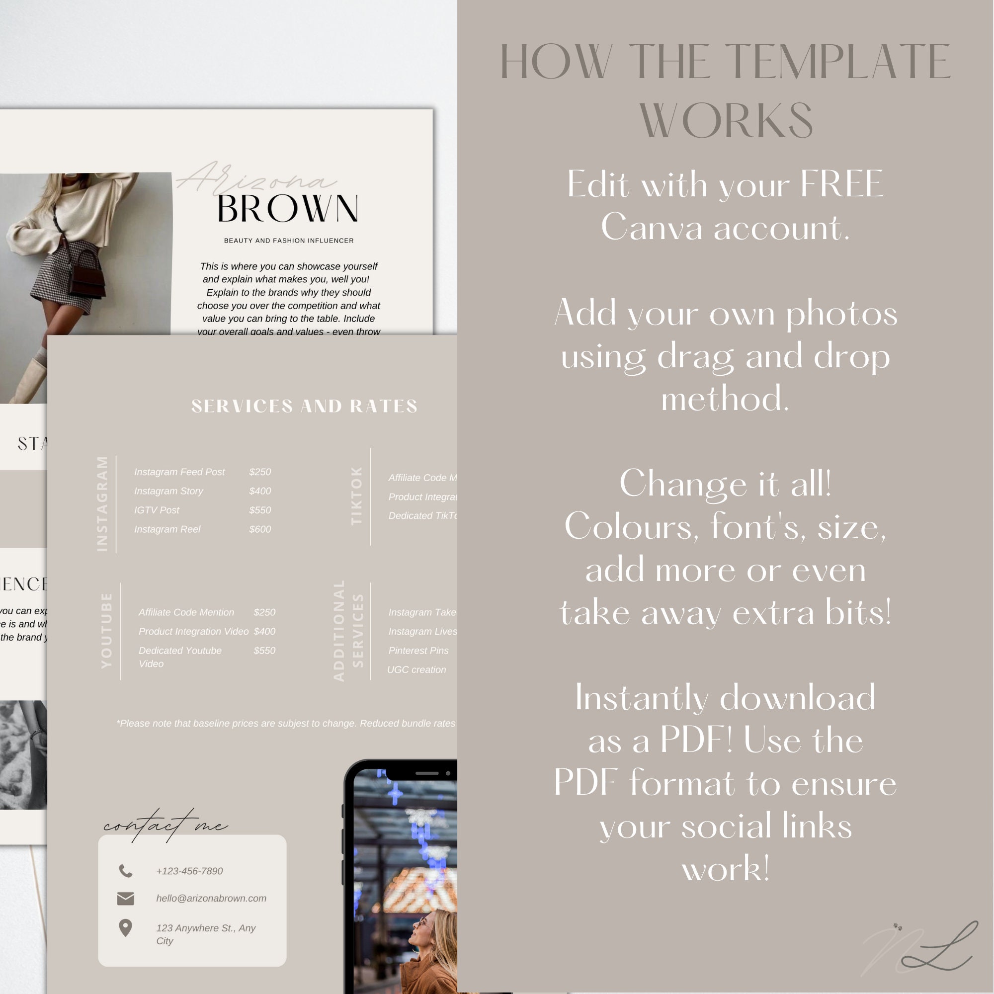 Social Media Kit Template for Influencers | Rate Card Template ...