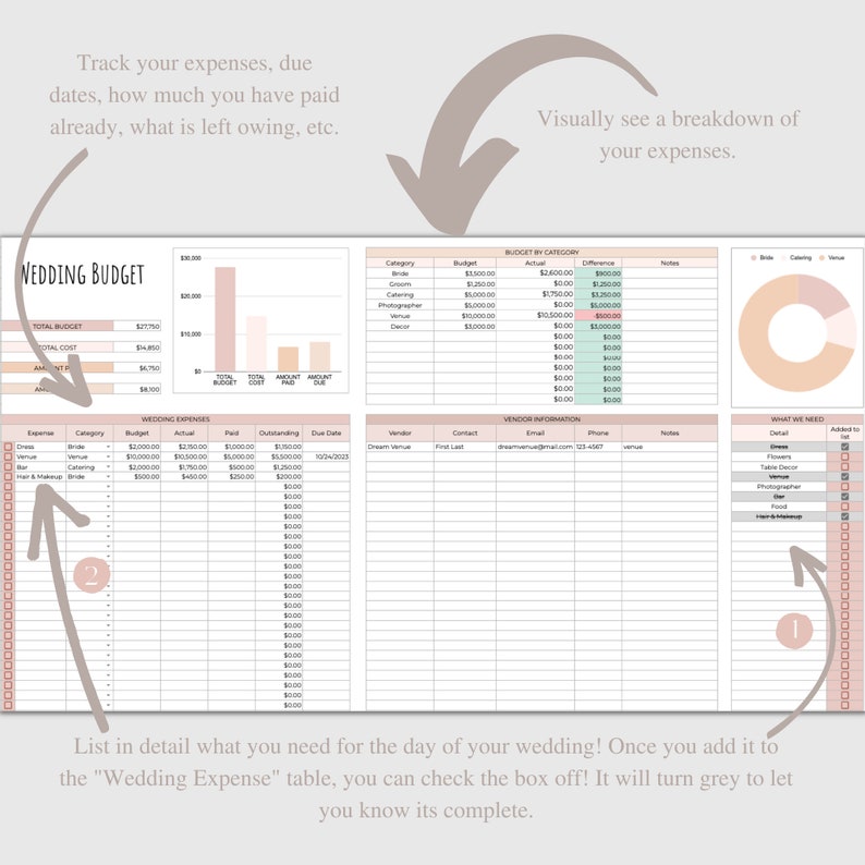 Wedding Planner Checklist Wedding Budget Google Sheets Spreadsheet ...