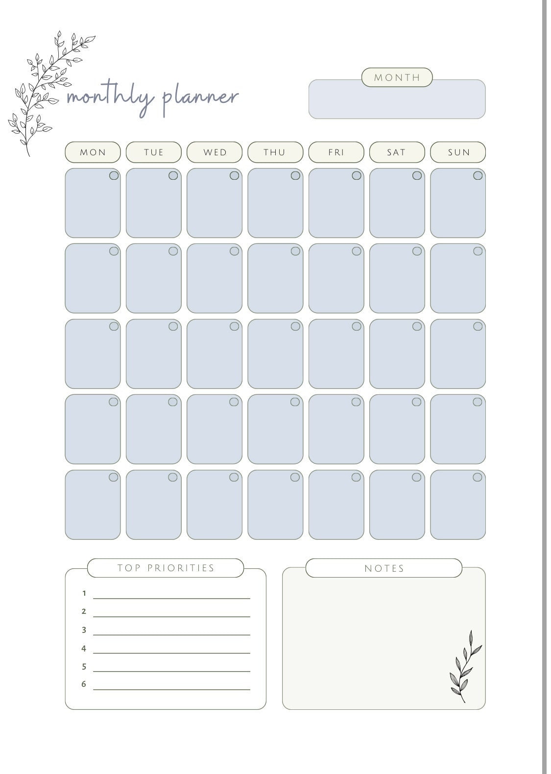 Monthly Calendar Blank Printable Download Pdf Print From Home - Etsy
