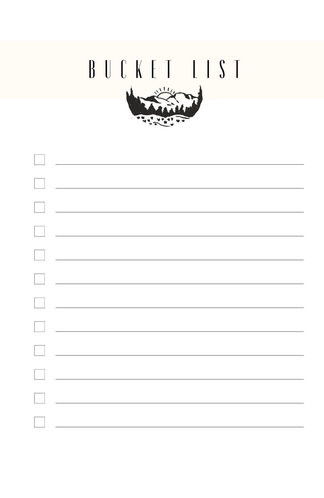 Blank Bucket List | Printable Download Pdf | Simple Minimal List - Etsy