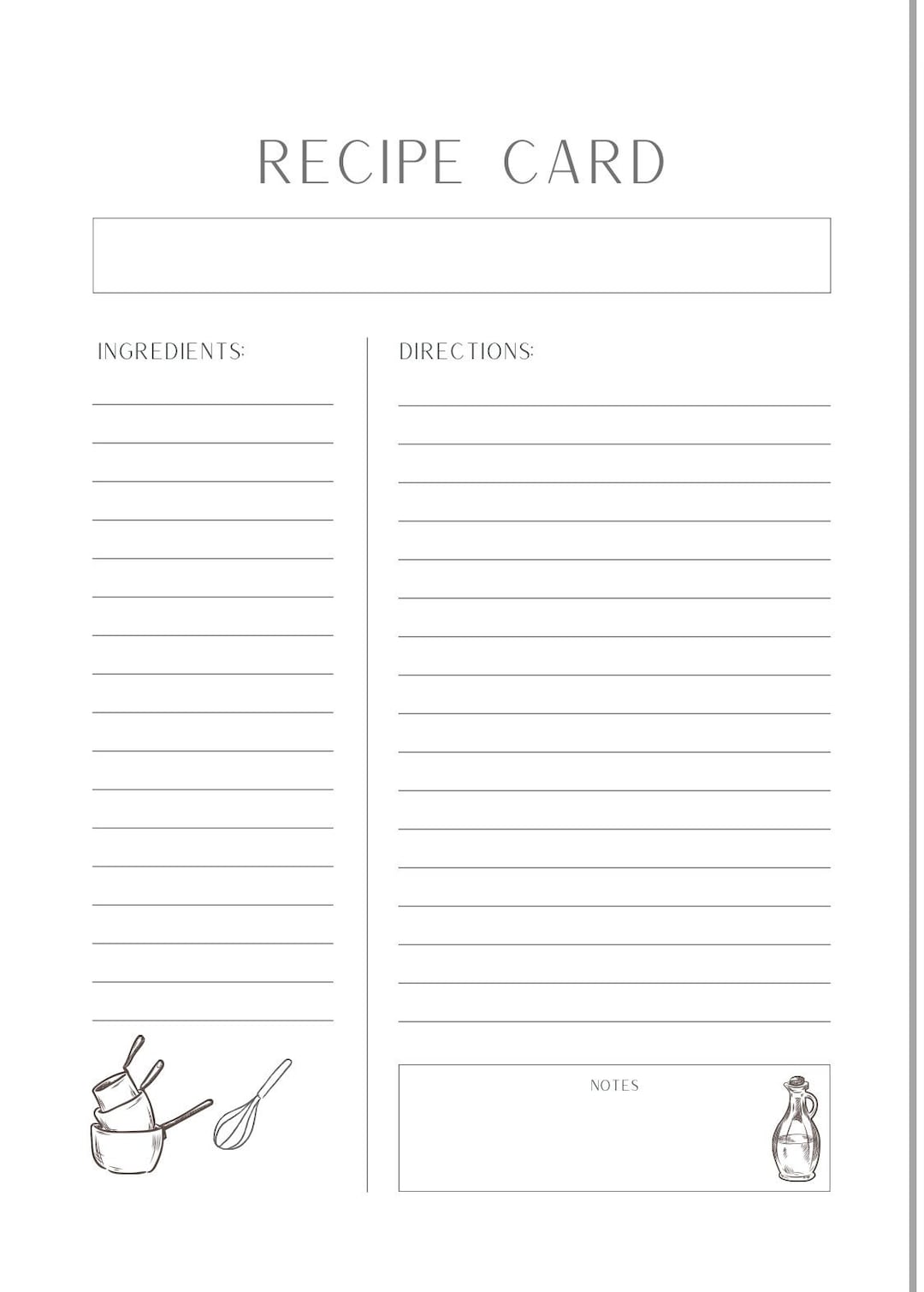 Simple, Printable Recipe Card With Cute Details - Etsy