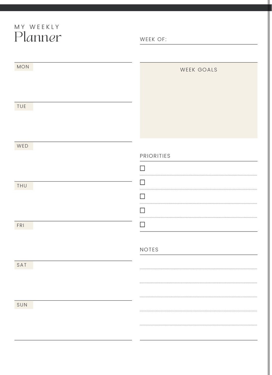 Printable PDF| Weekly Planner| Minimal Organization - Etsy