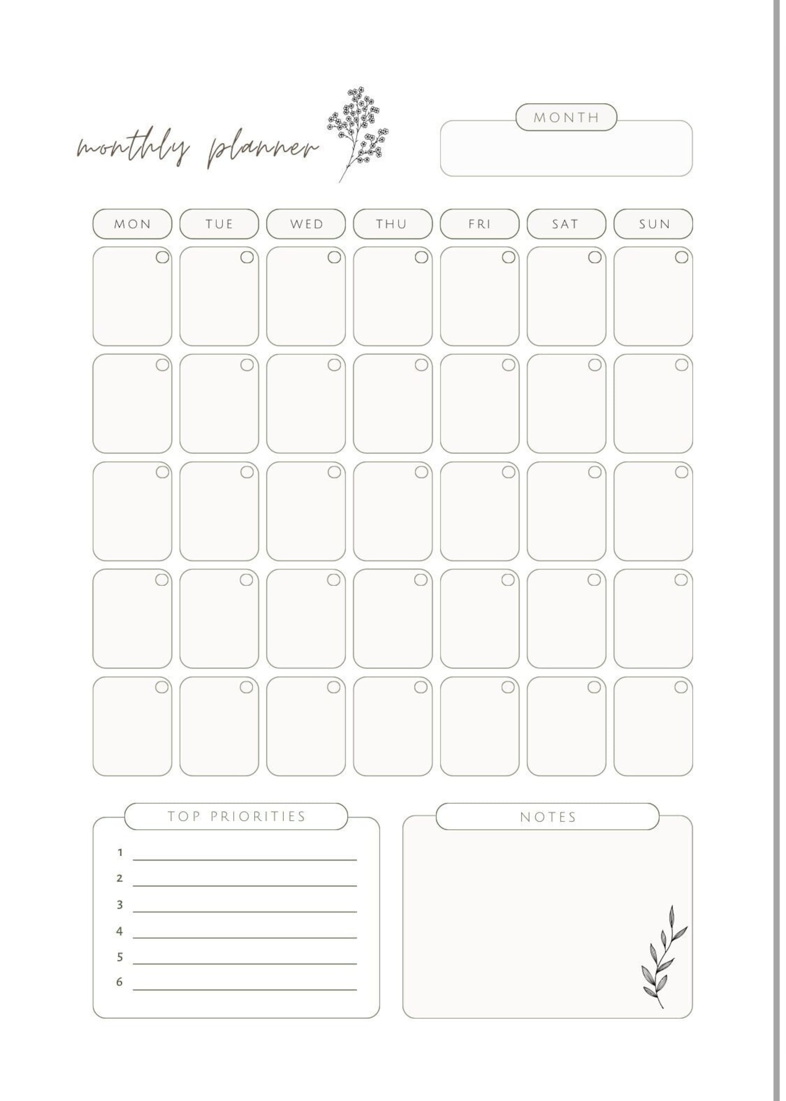Simple Monthly Calendar Print at Home Minimal Printable Pdf - Etsy