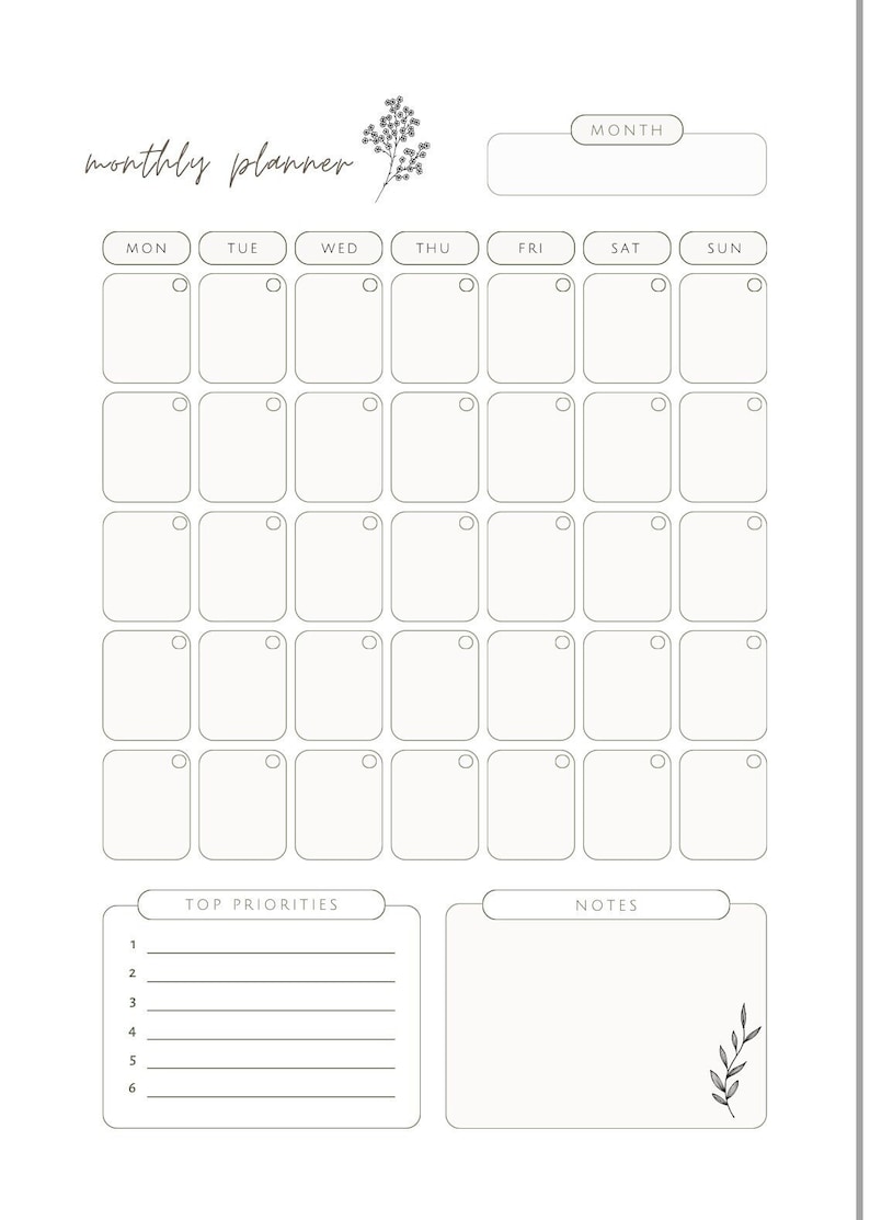 Simple Monthly Calendar Print at Home Minimal Printable Pdf - Etsy