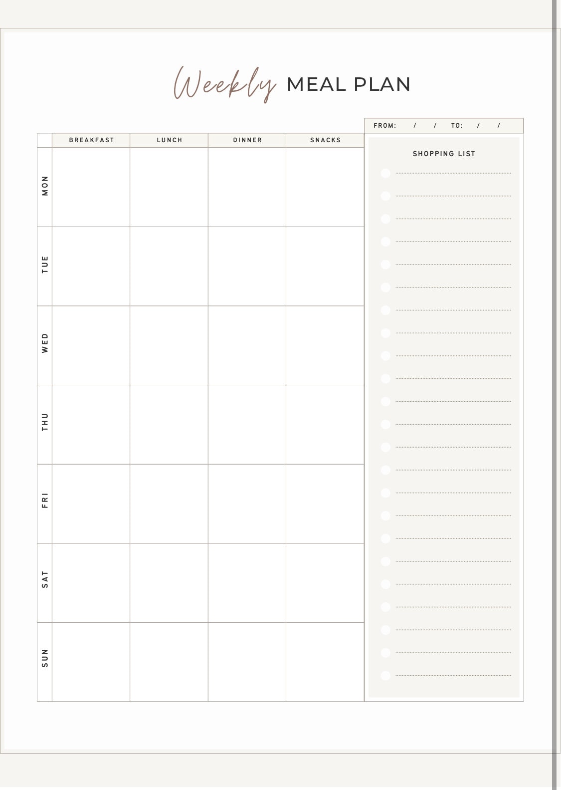 Printable Weekly Meal Planning Sheet| Meal Plan| Print Download Pdf ...
