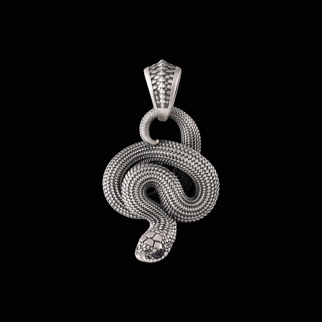 Oxidized Silver Hognose Snake Pendant With Gemstone Eyes. Snake Pendant ...