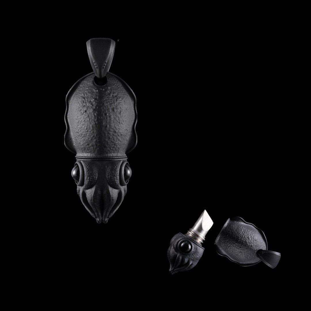 Cuttlefish Box Opener Pendant in Black With Black Agate Eyes.cuttlefish ...