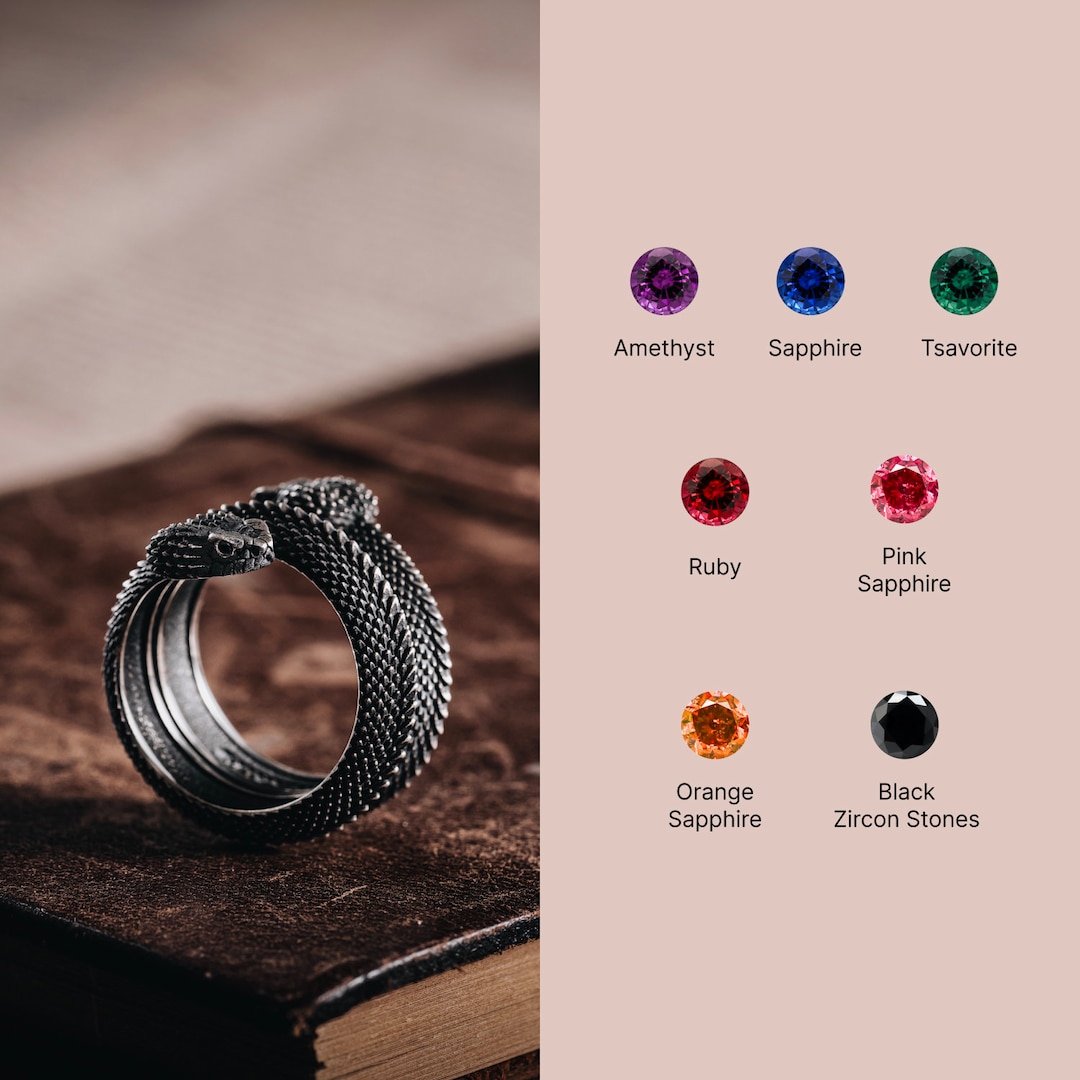 Custom Amphisbaena Triple Layer Ring. Gemstone Ring. Snake Ring. Animal Lover Gift. Gift for Her ...