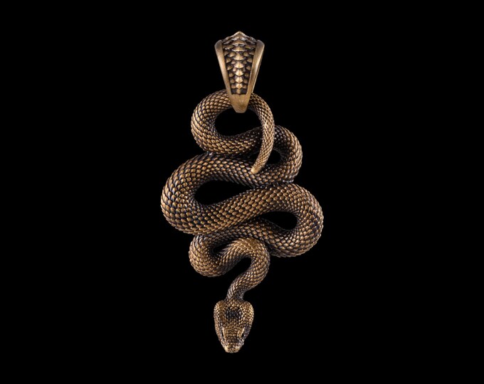 Snake Pendant in Brass With Gemstone Eyes. Snake Necklace. Snake Charm ...