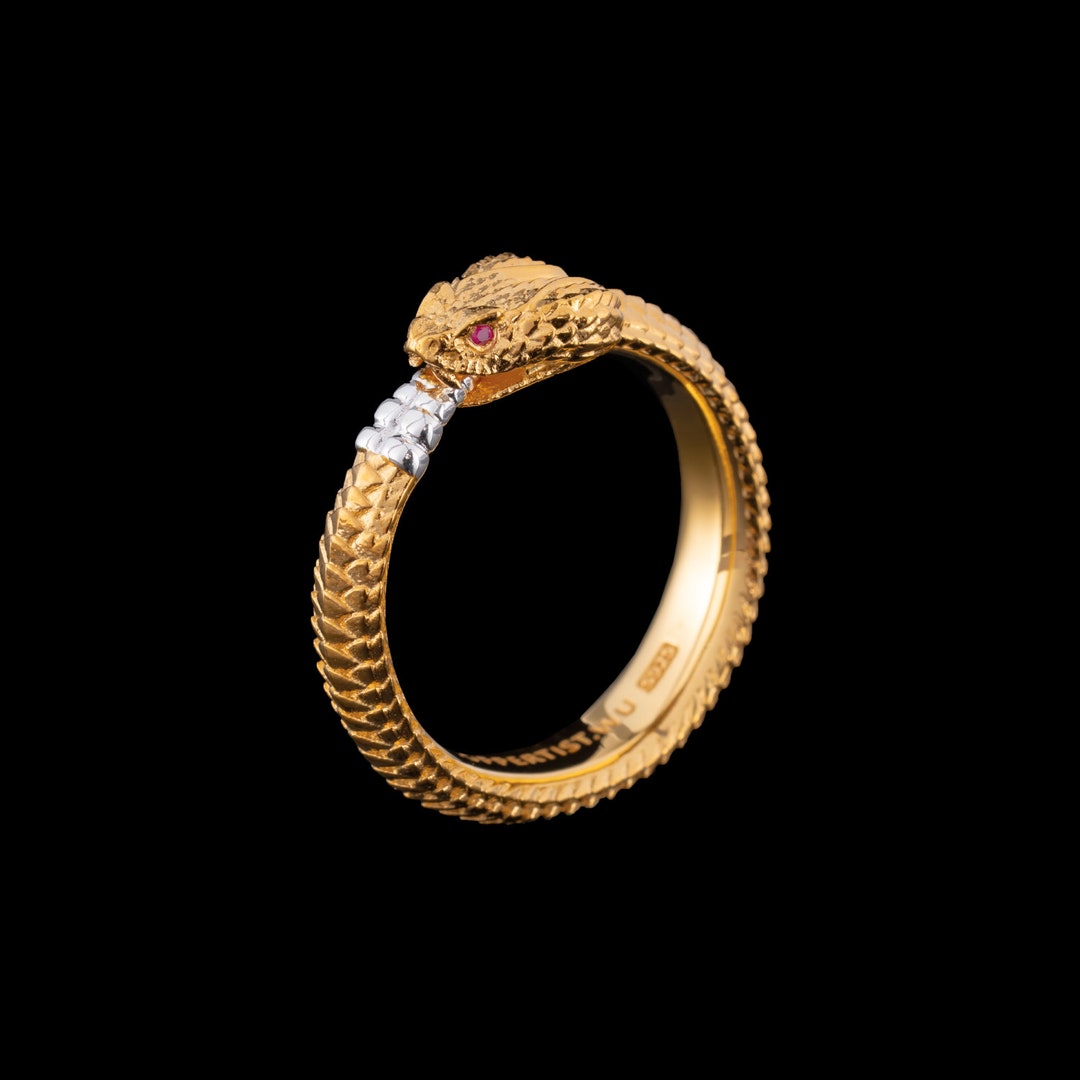 Ouroboros Ring in Gold Vermeil With Ruby Eyes. Serpent Ring. Animal ...