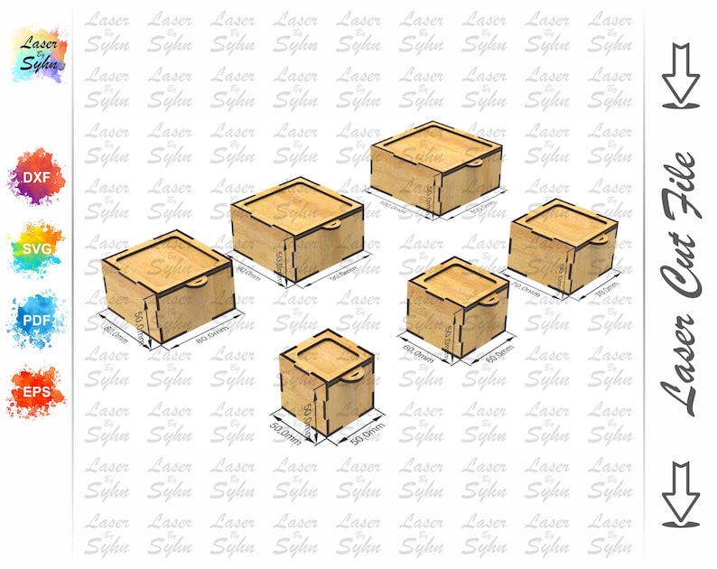 Laser Cut 5cm High Boxes With Slide Lid SVG, Plywood 5cm High Storage ...