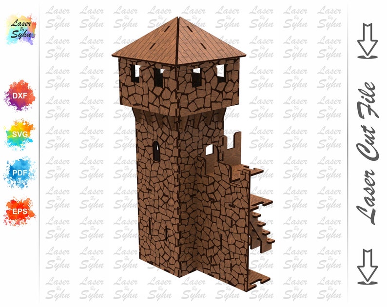 Castle Tower Laser Files SVG EPS PDF Dxf Castle Tower Laser Cutting ...