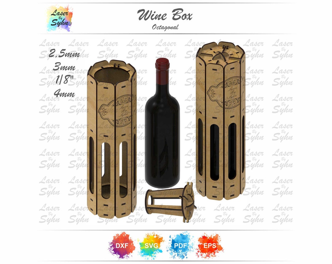 Laser Cut Wine Bottle Box SVG, Wooden Wine Box Template SVG, Wine Gift ...