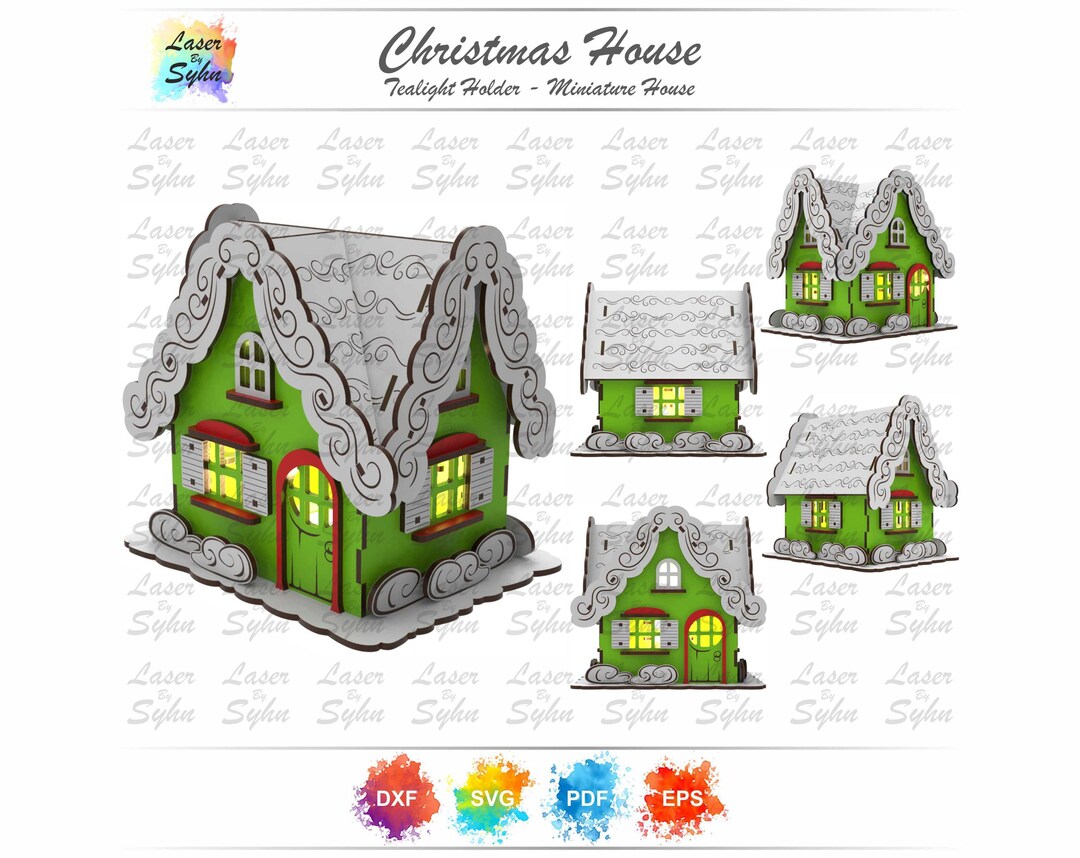 Laser Cut Miniature Christmas House SVG, Christmas Decoration Wooden ...