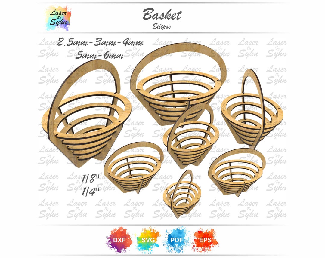 Laser Cut Wooden Basket SVG, Plywood Baskets SVG, Ellipse Wooden Basket ...