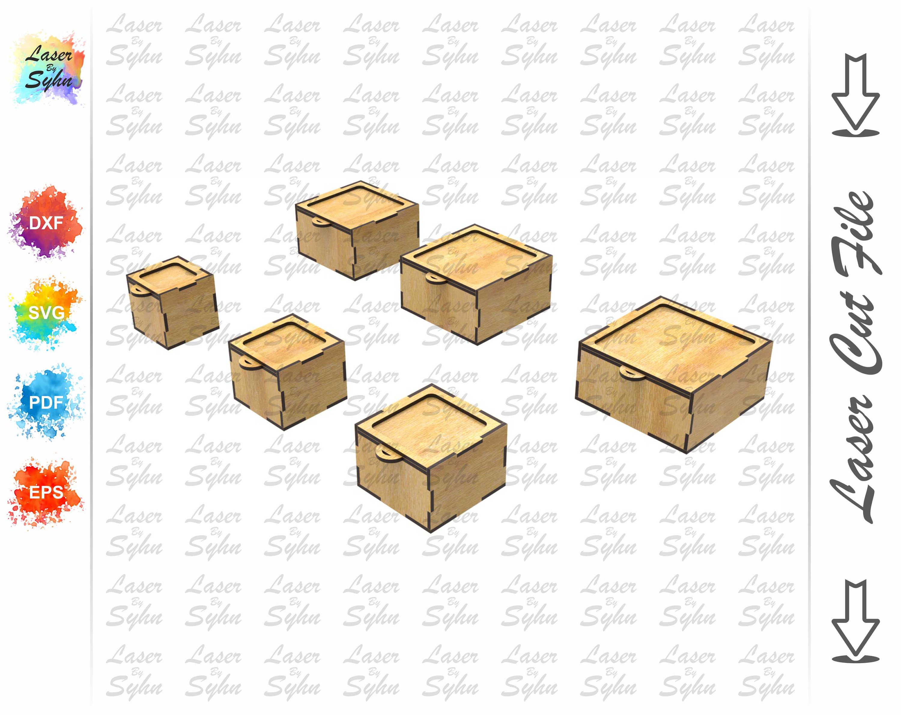 Laser Cut 5cm High Boxes With Slide Lid SVG, Plywood 5cm High Storage ...