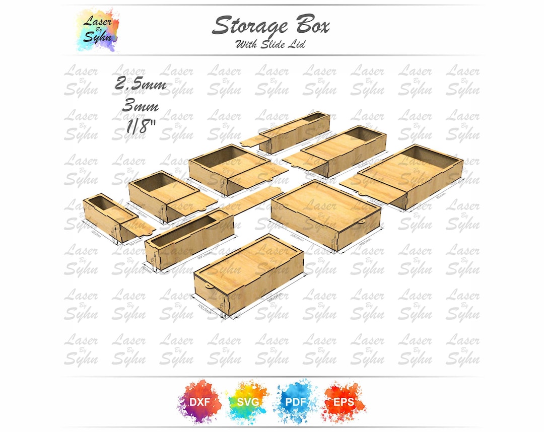 Laser Cut 5cm High Boxes With Slide Lid SVG, 9 Different Size Jewelry ...
