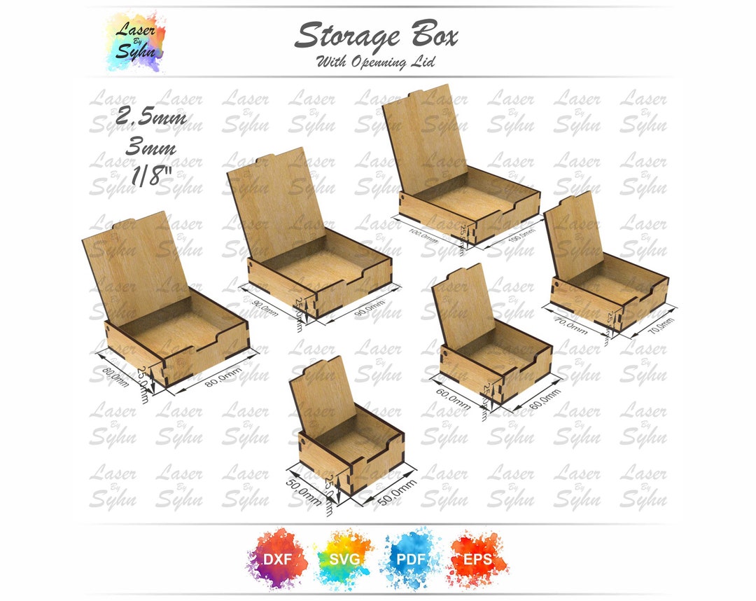 Laser Cut 2,5 Cm High Wooden Boxes SVG, 2,5 Cm High Plywood Storage ...