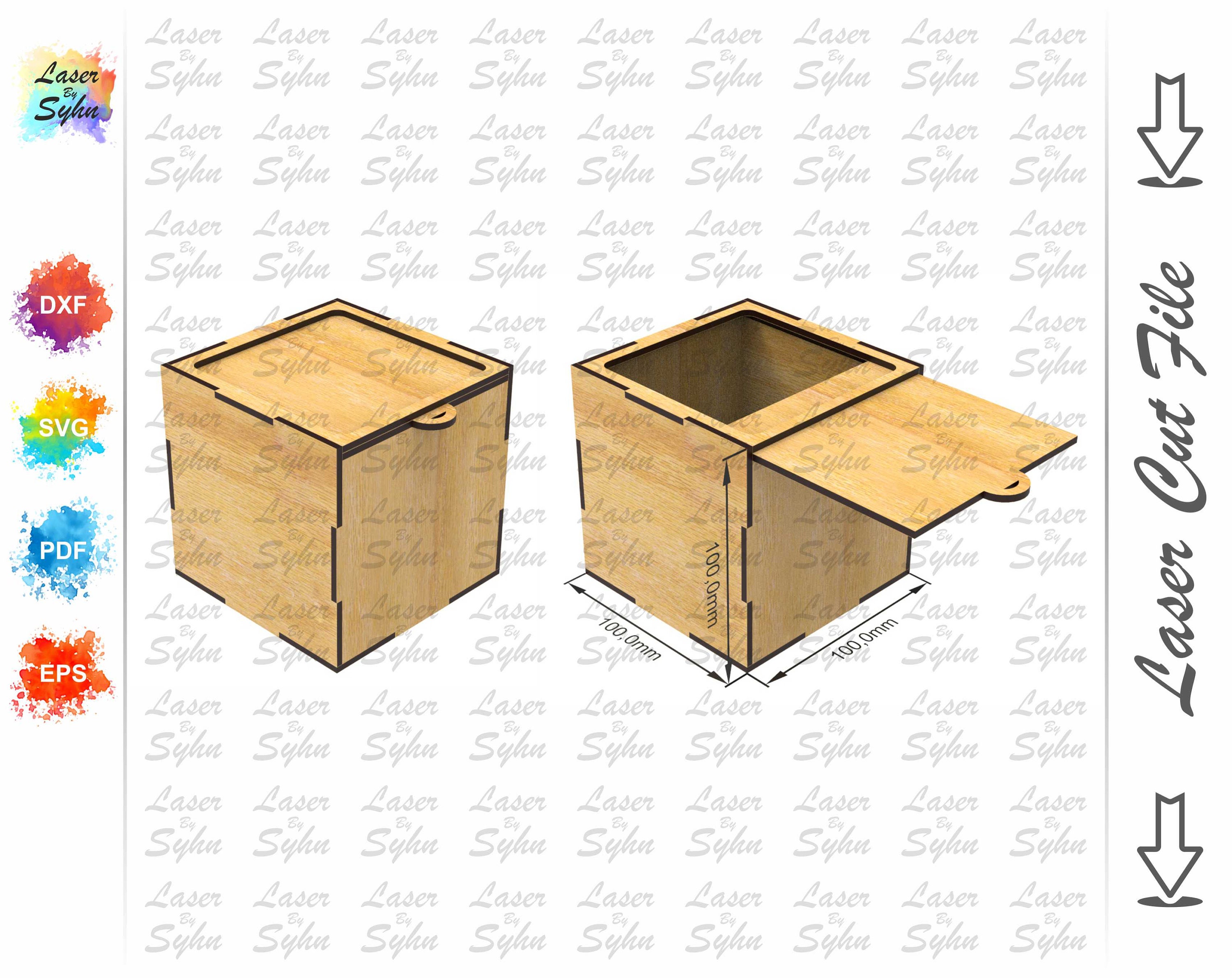 Laser Cut Cube Boxes With Slide Lid SVG, Plywood Cube Storage Boxes SVG ...