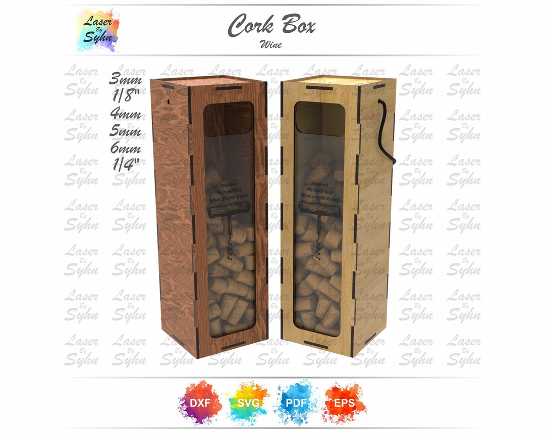 Laser Cut Cork Box 10x10x34cm SVG, Wine Cork Holder SVG, Wine Cork ...