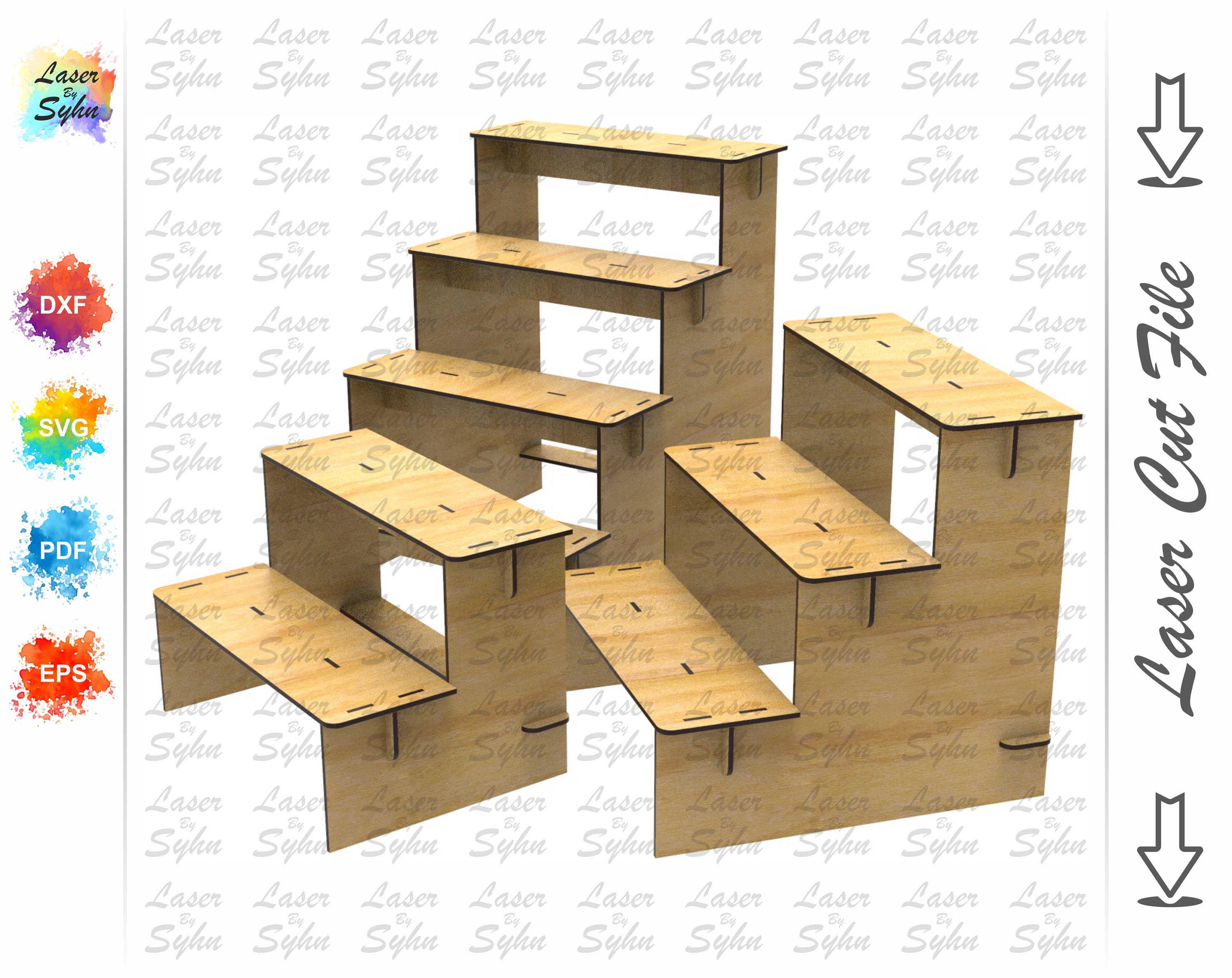 Laser Cut Demountable Display Stand SVG Files, Retail Counter Display Stand DXF, Cupcake Stand ...