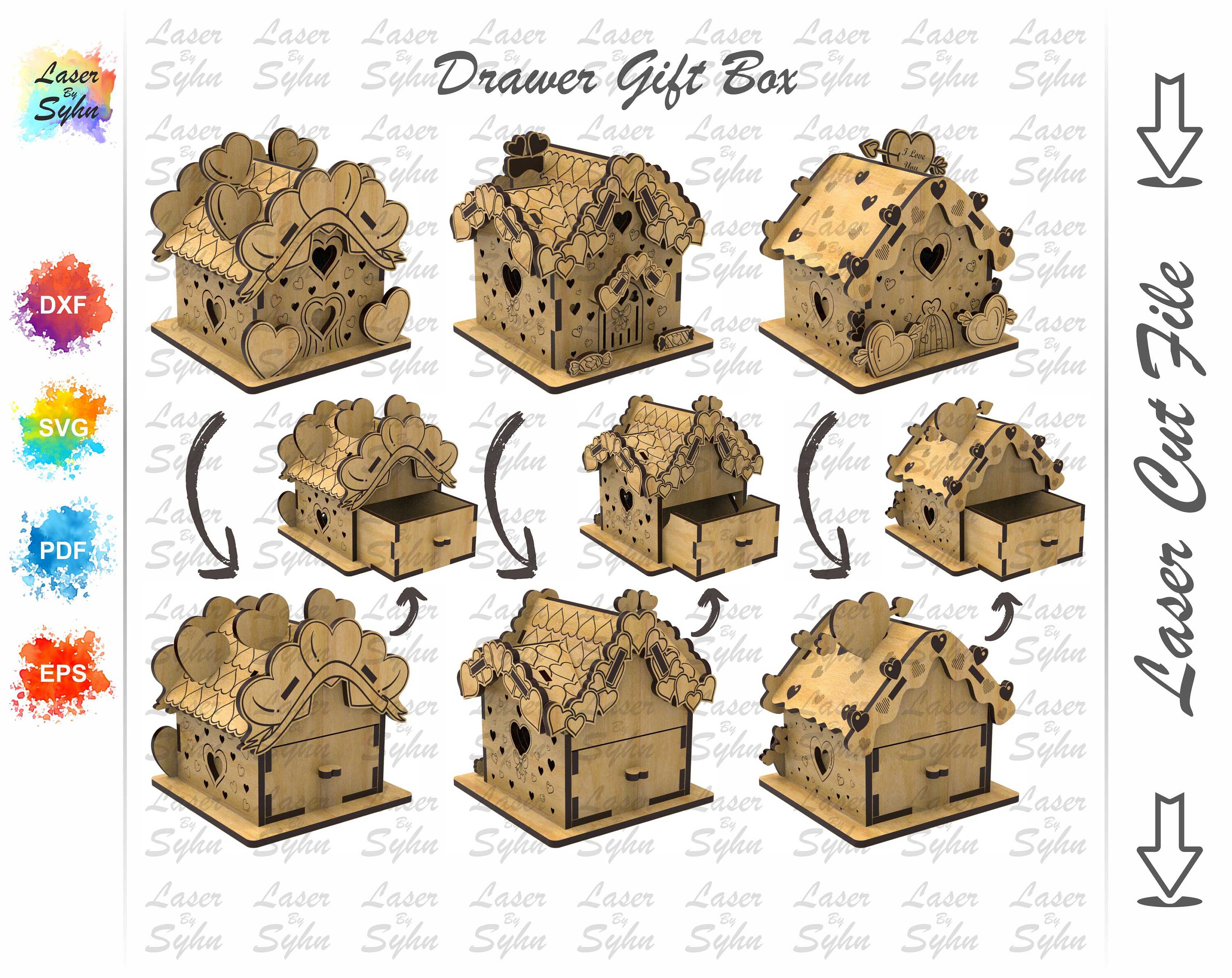 Laser Cut Valentine's Day Houses SVG 3 Houses Styles, Valentine's Day ...